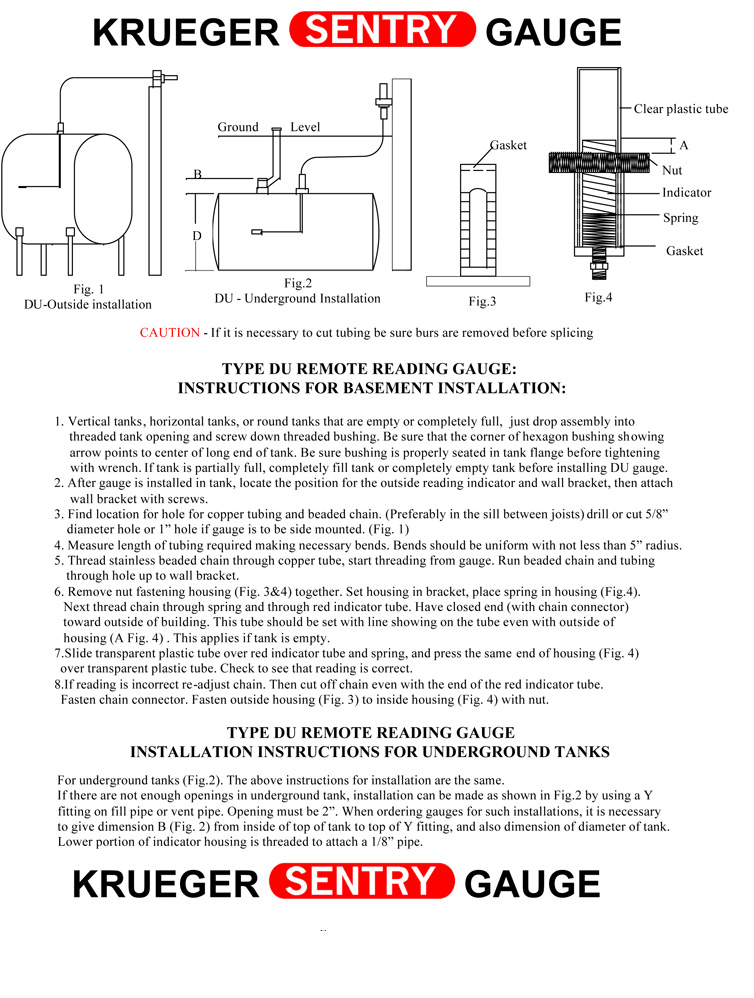 Krueger Sentry Installation: Mechanical Remote Fuel Oil Level Gauge